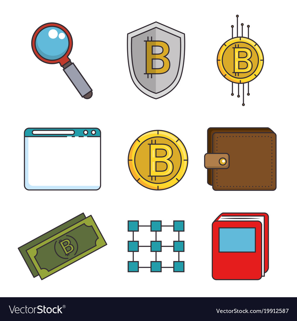 Set of blockchain and bitcoin technology icon Vector Image