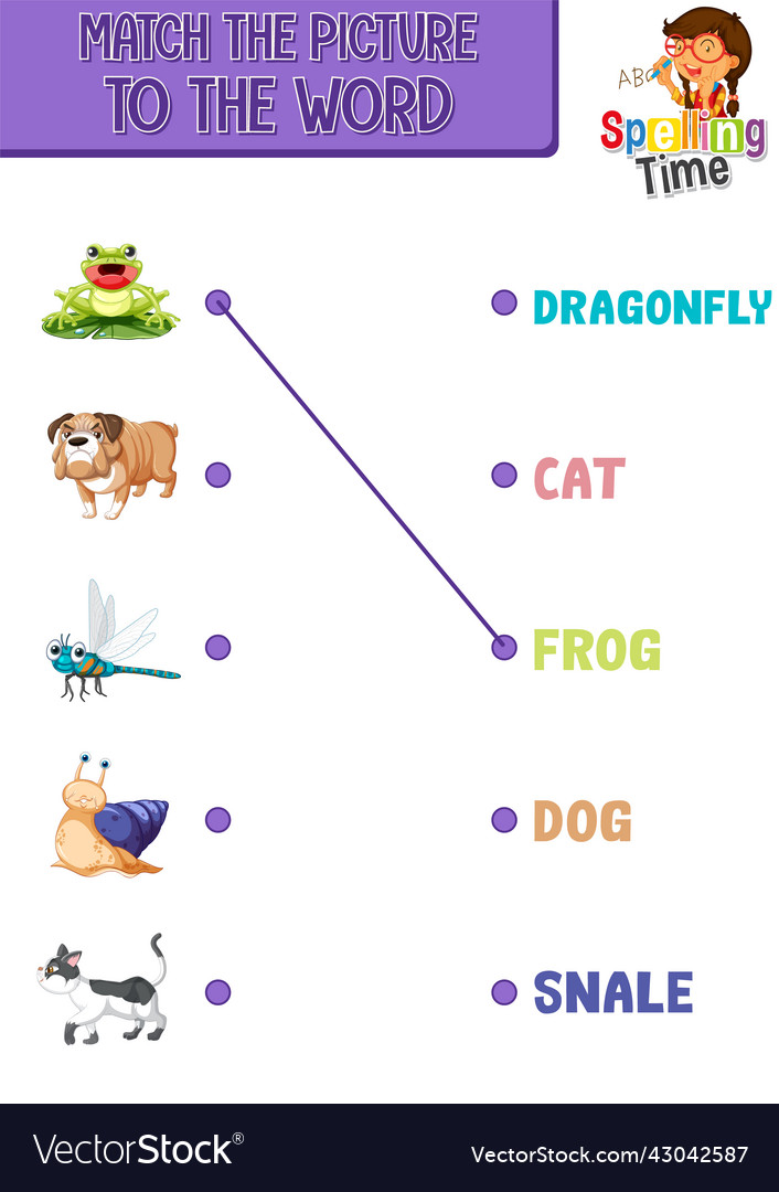 Word to picture matching worksheet for children Vector Image