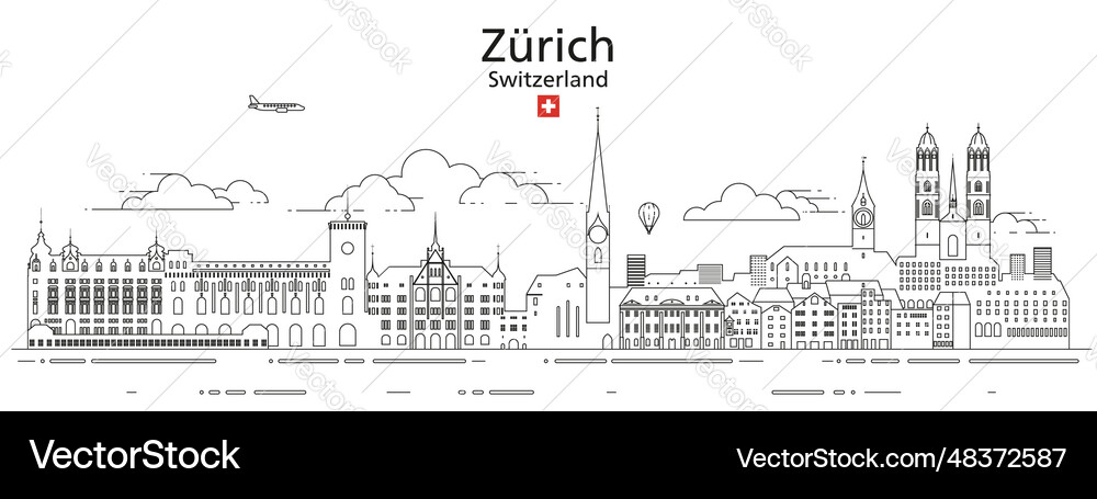 Zurich cityscape line art Royalty Free Vector Image