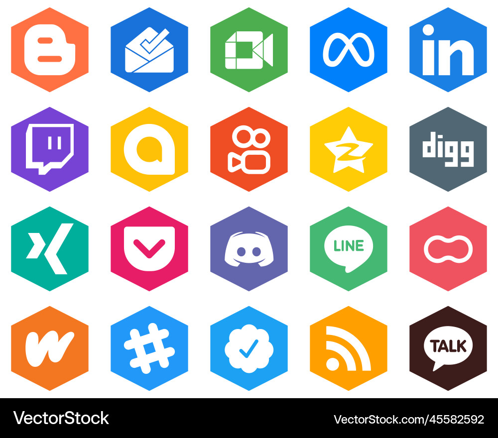 20 versatile white icons xing linkedin tencent Vector Image