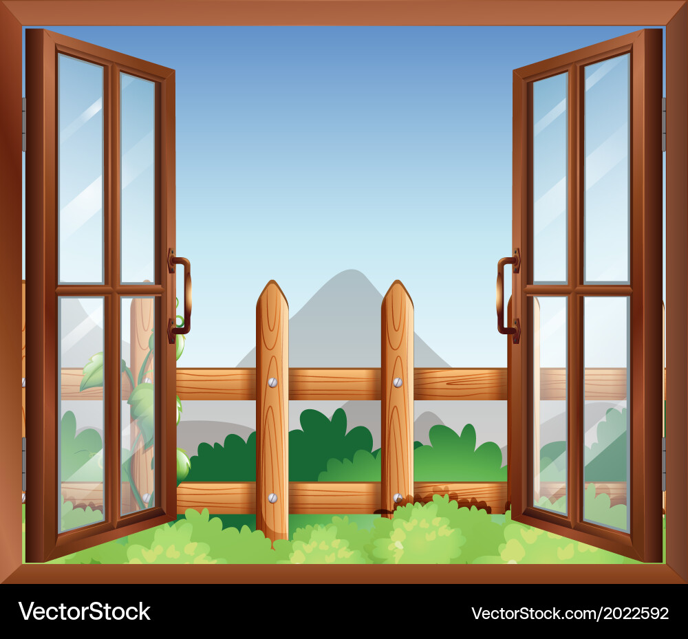 A window with view of the backyard Royalty Free Vector Image