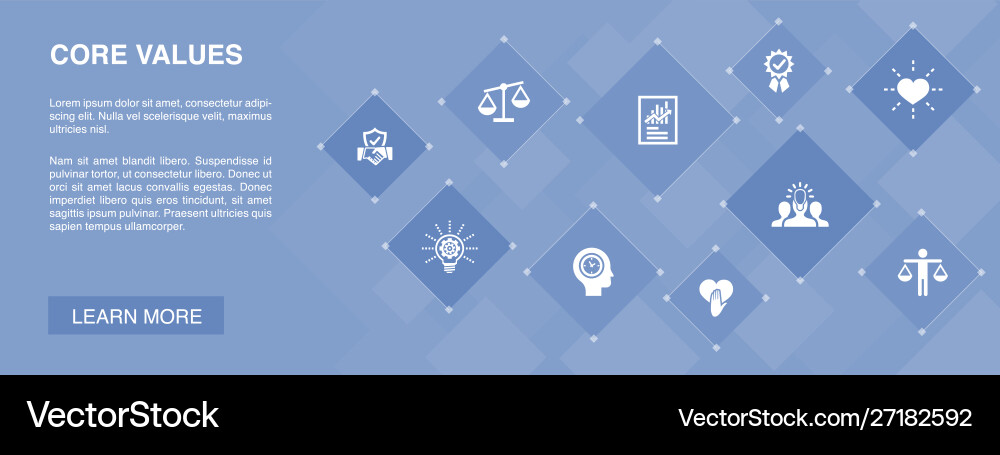 Core values banner 10 icons concepttrust honesty Vector Image