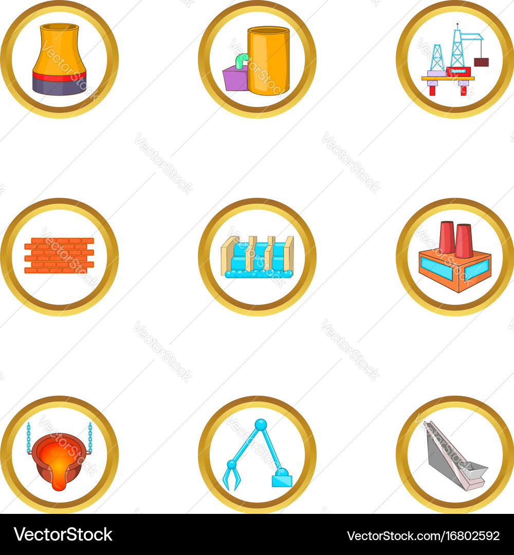 Factory icons set cartoon style Royalty Free Vector Image