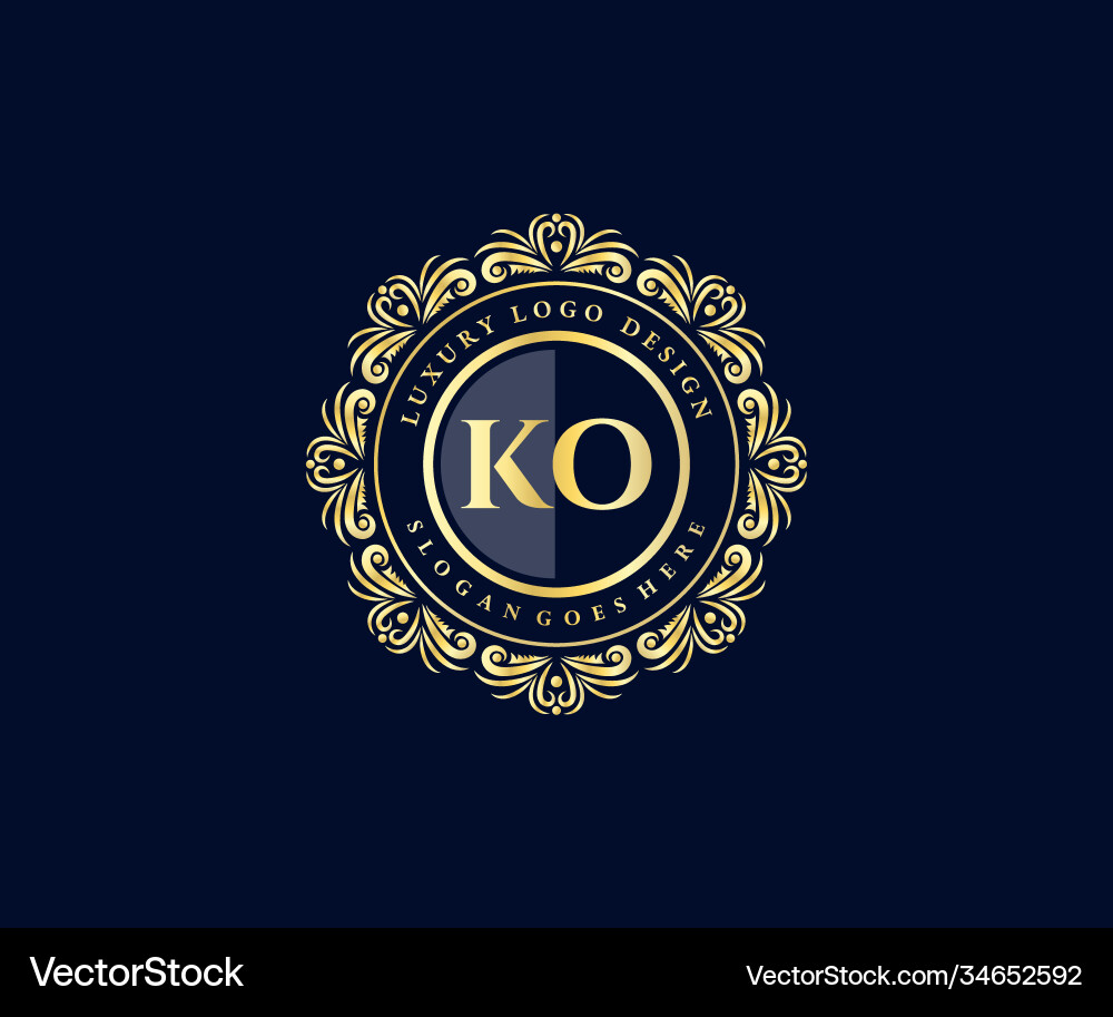 Ko initial letter gold calligraphic feminine Vector Image