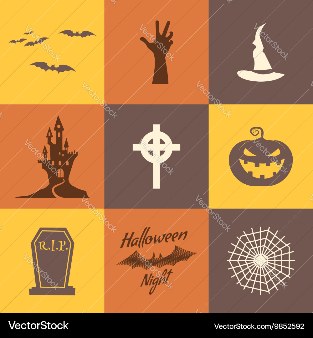 Set of halloween icons isolate on multicolor Vector Image