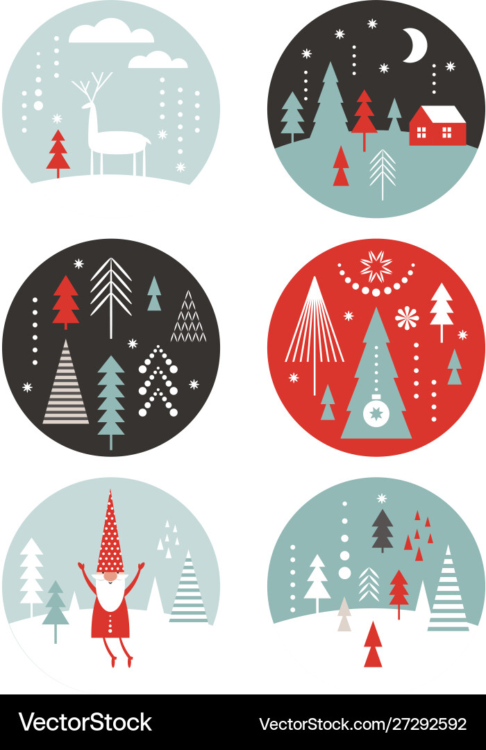 Set round label with winter and christmas illus Vector Image