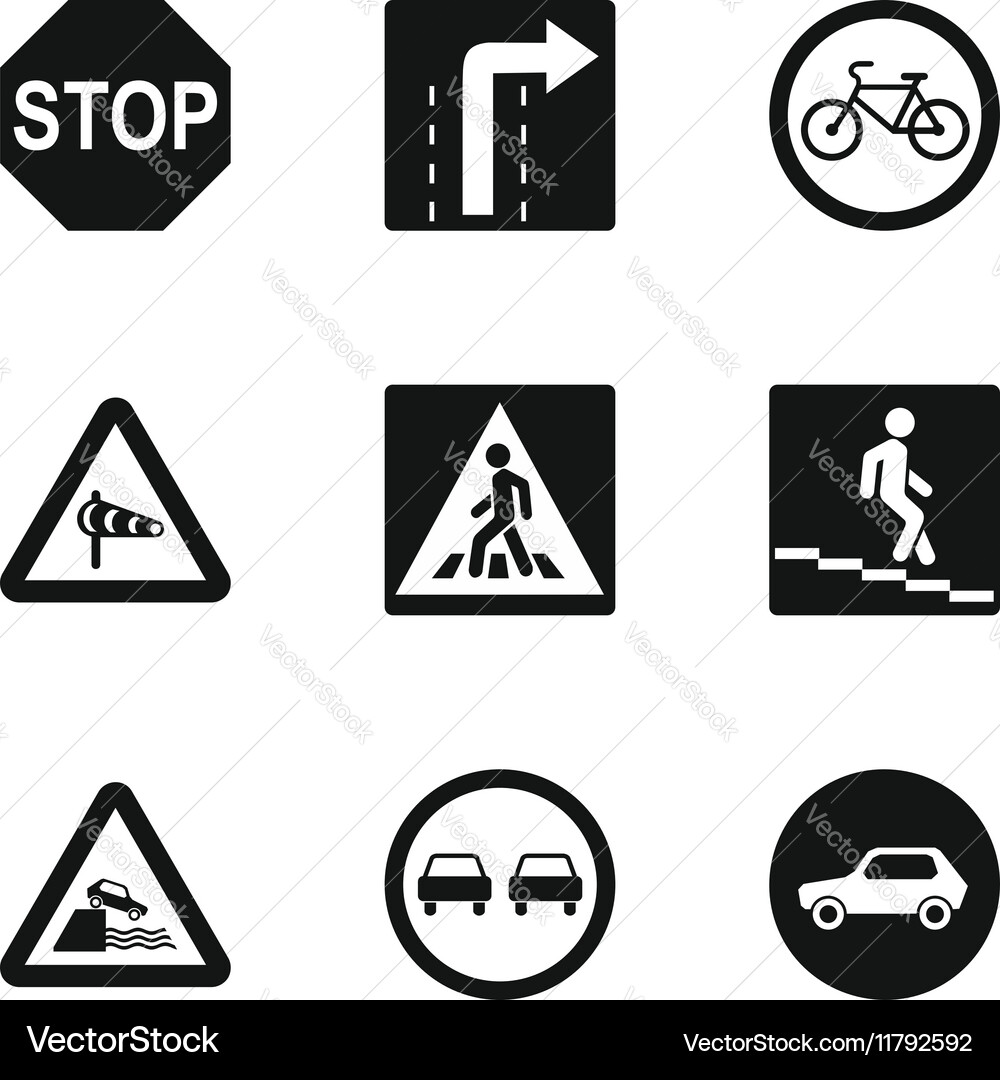 Sign warning icons set simple style Royalty Free Vector