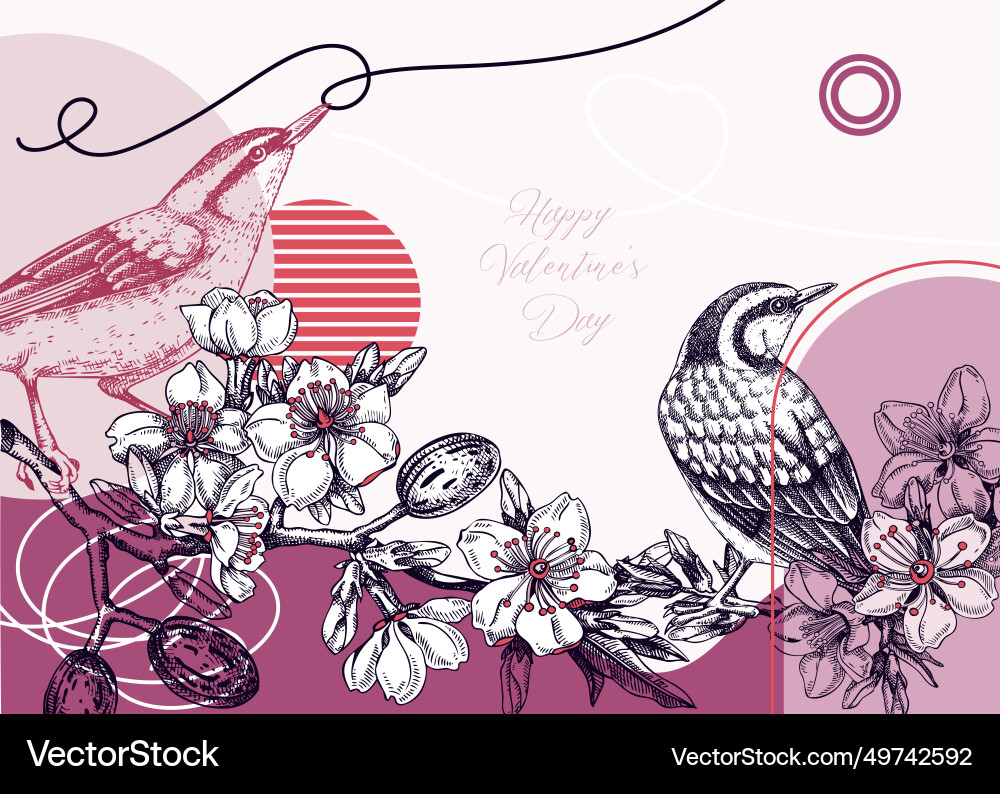 Valentines day card collage style doves Royalty Free Vector