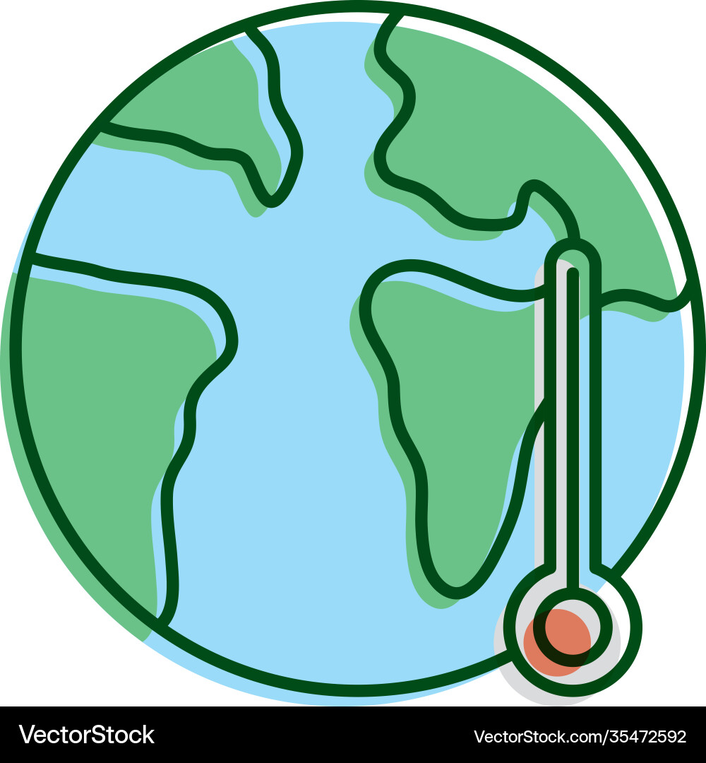 World planet earth with thermometer ecology line Vector Image