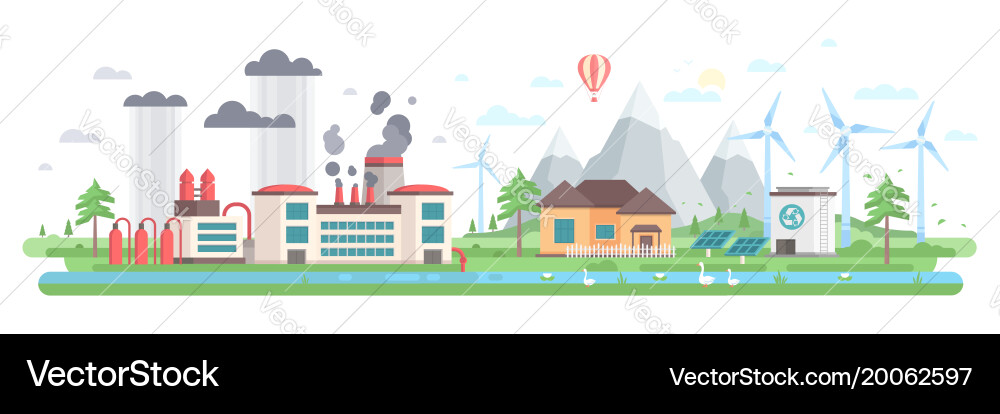 Air and water pollution - modern flat design style