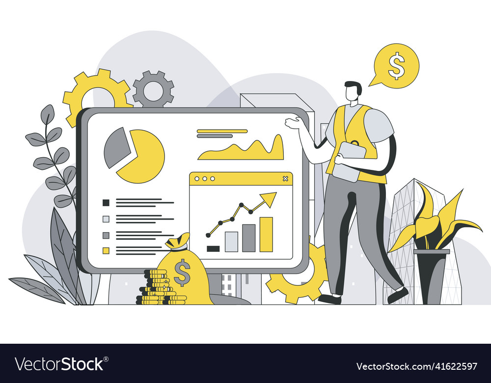 Business Statistic Concept With Outline People Vector Image