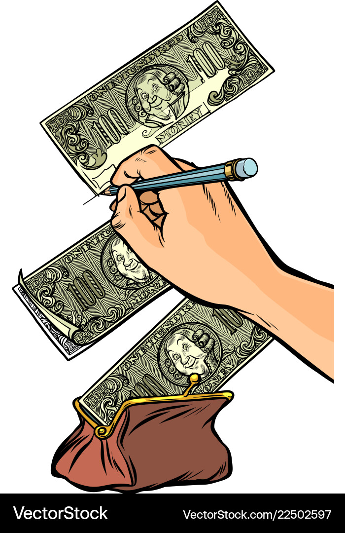 Counterfeiter draws money dollars falls Royalty Free Vector