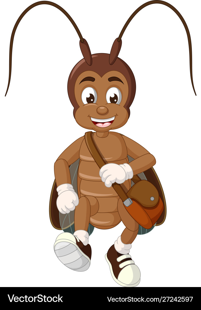 Funny brown cockroach with brown bag cartoon Vector Image