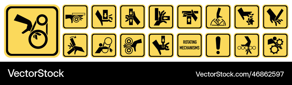 Hand entrapment hazard signs Royalty Free Vector Image