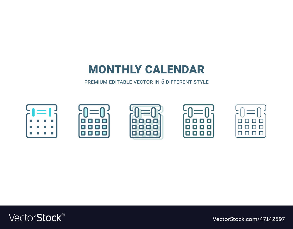 Monthly calendar icon in 5 different style Vector Image