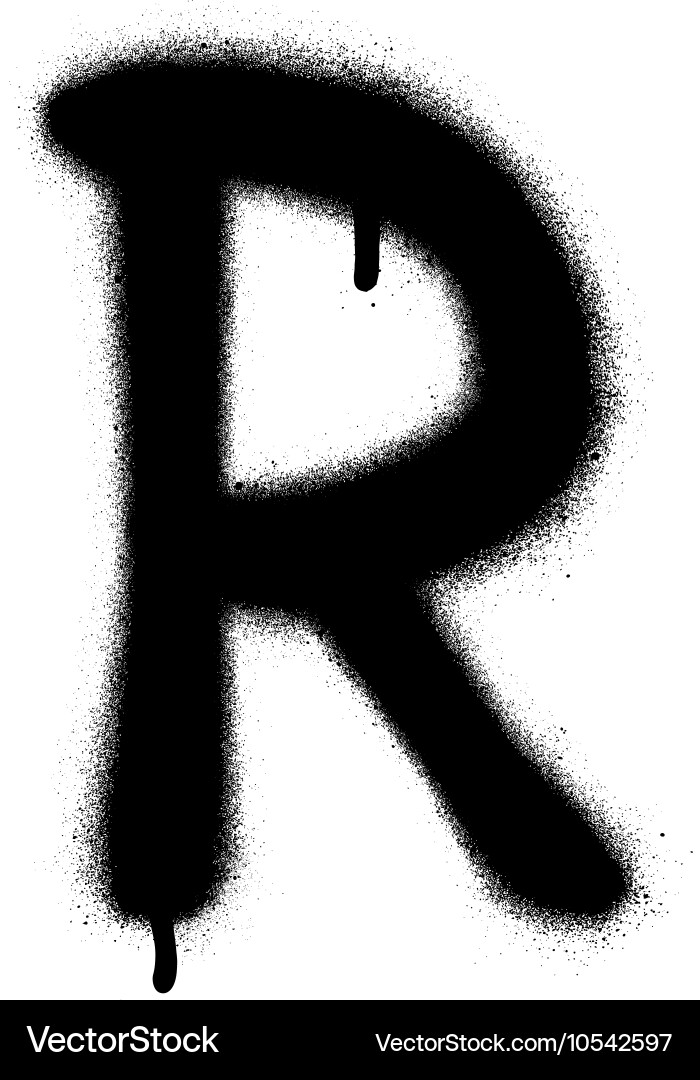 Sprayed r font graffiti with leak in black Vector Image