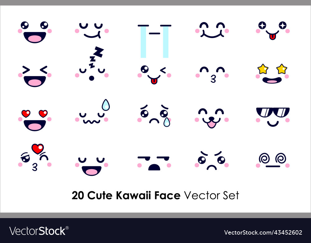 Cute cartoon of kawaii face expressions Royalty Free Vector Cute cartoon of kawaii face expressions Royalty Free Vector