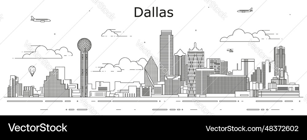 Dallas cityscape line art Royalty Free Vector Image