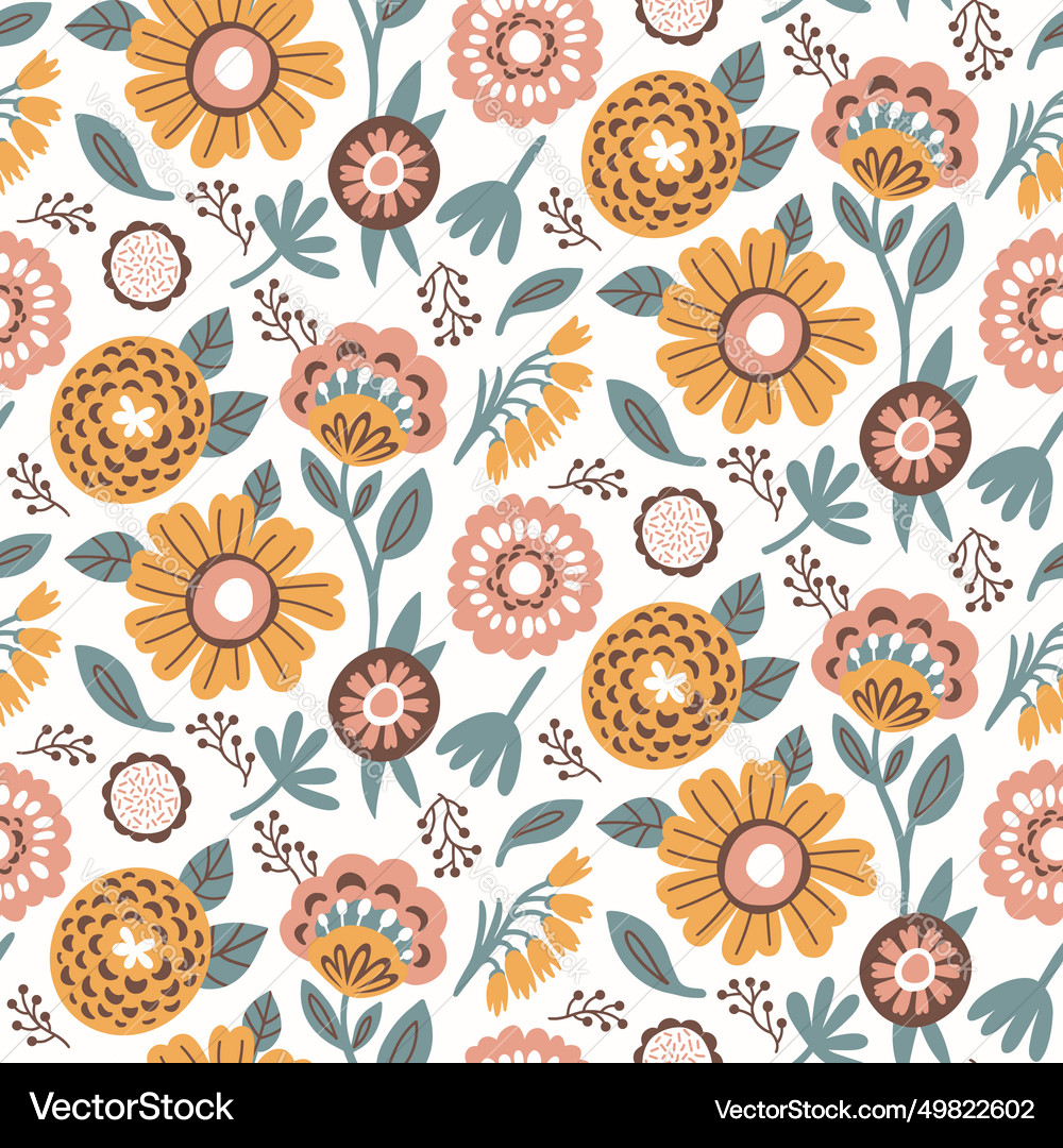Floral seamless pattern flowers and leaves Vector Image