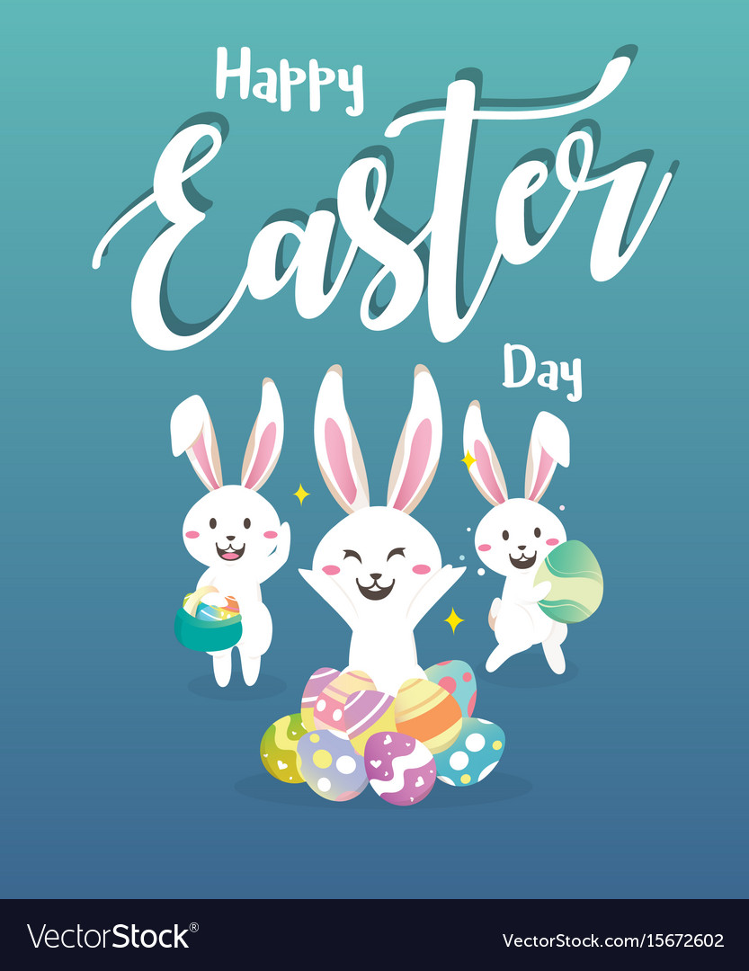 Happy easter day with white rabbit Royalty Free Vector Image