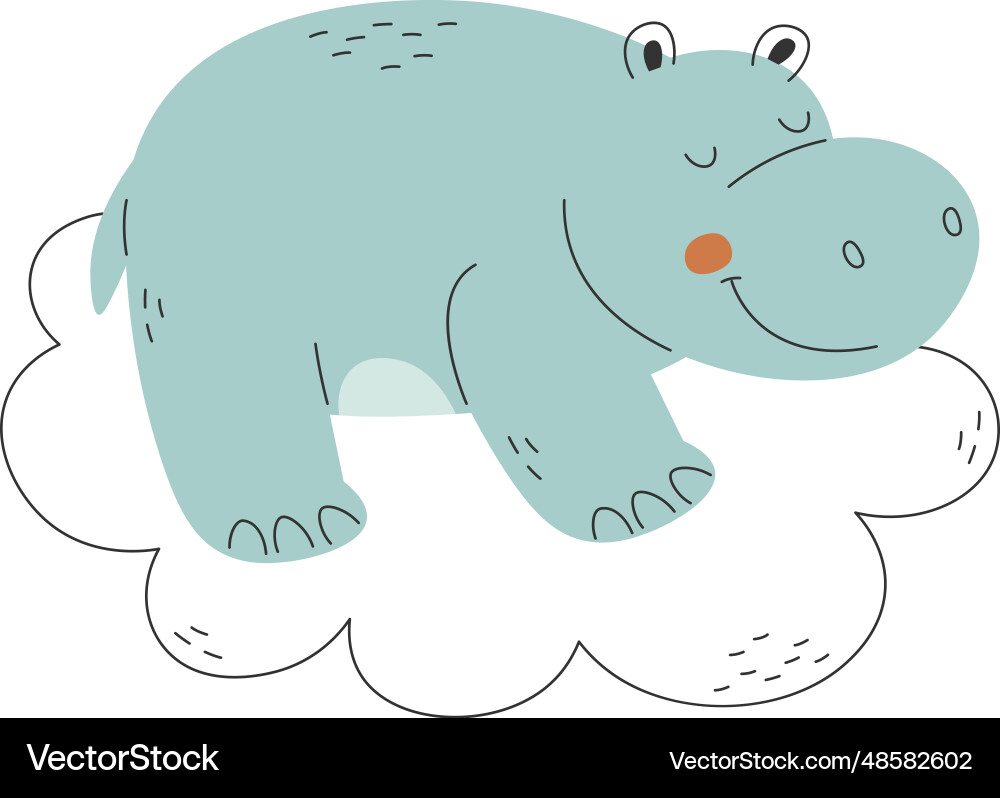 Hippo sleeping on cloud Royalty Free Vector Image