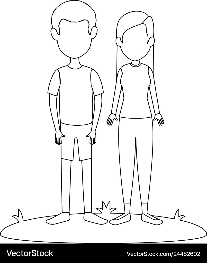 Young couple in grass avatars characters Vector Image