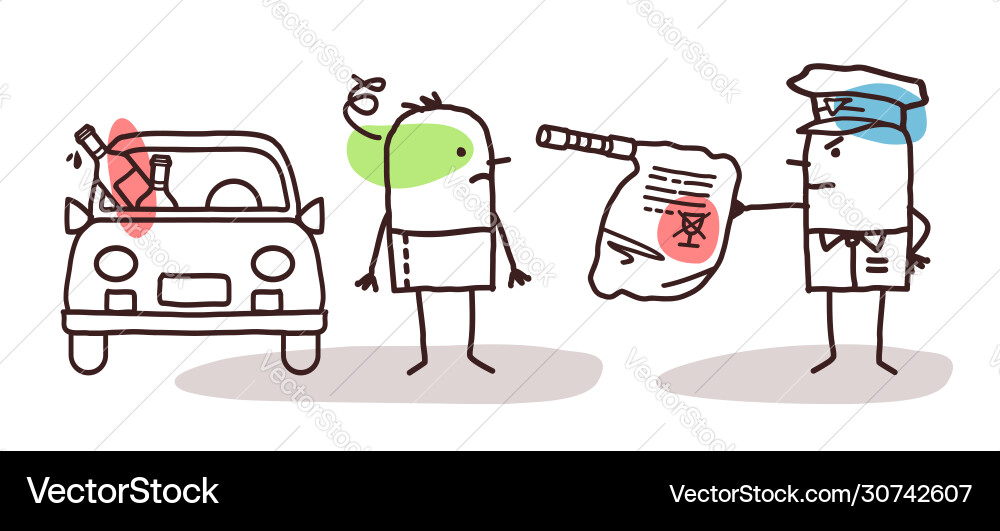 Cartoon characters and car - alcohol test Vector Image