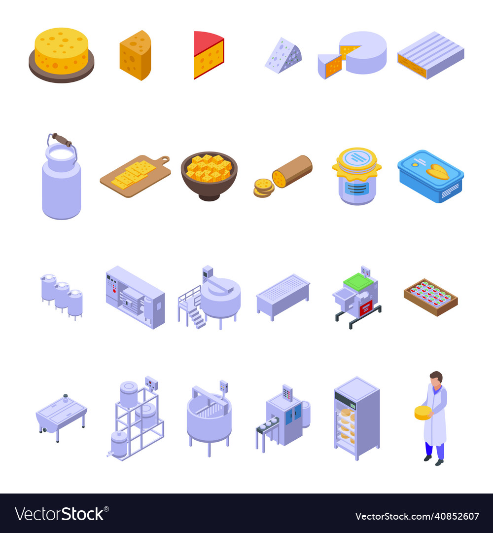 Cheese production icons set isometric style Vector Image Cheese production icons set isometric style Vector Image