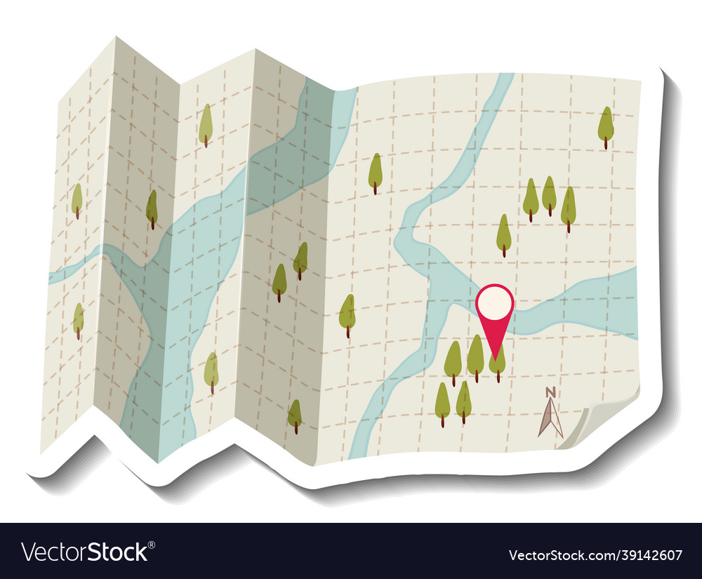 Folded paper map with red pin Royalty Free Vector Image