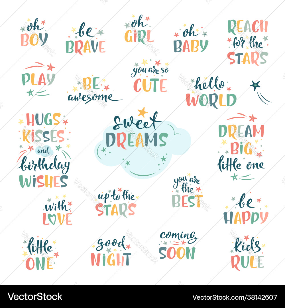 Nursery hand lettering set cute colorful text Vector Image
