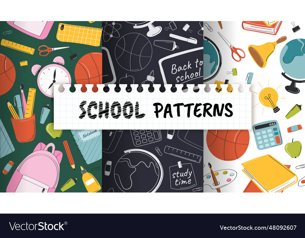 School seamless patterns set Royalty Free Vector Image