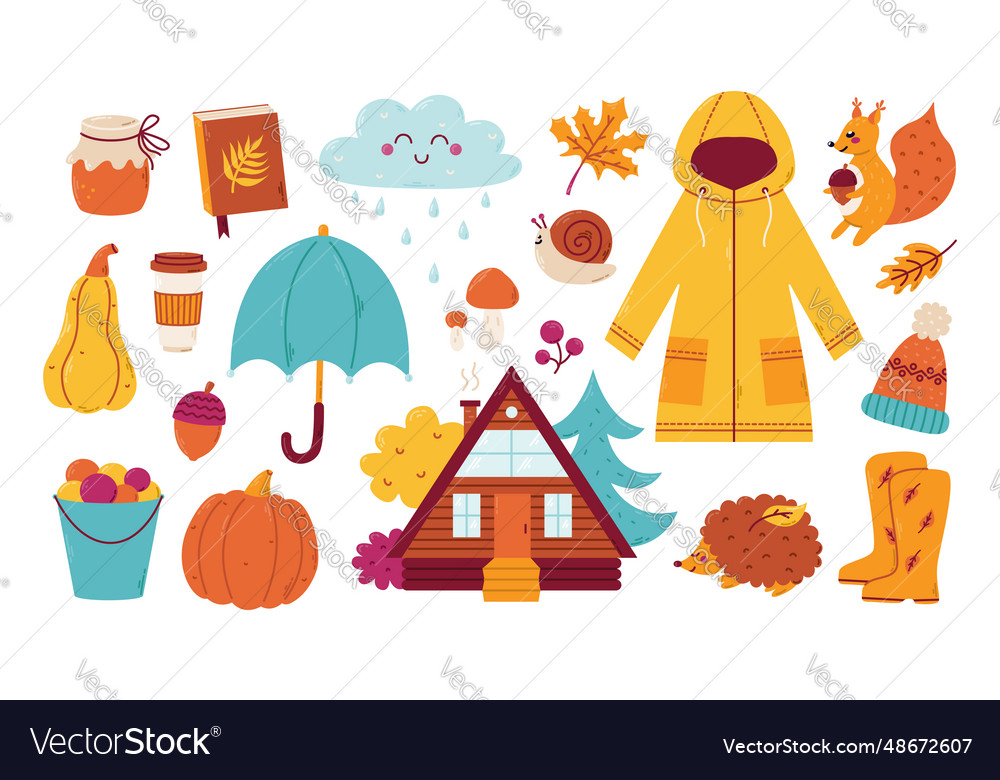 Set of cozy autumn elements pumpkin harvest Vector Image