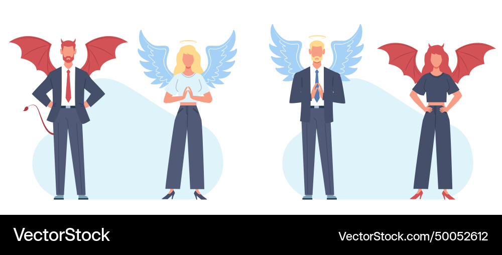 Angel man and devil woman good Royalty Free Vector Image