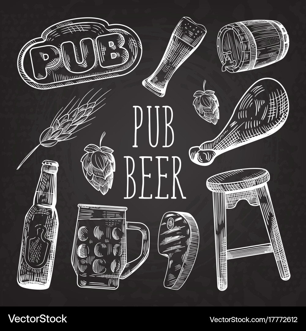 Beer hand drawn menu poster banner on chalkboard Vector Image