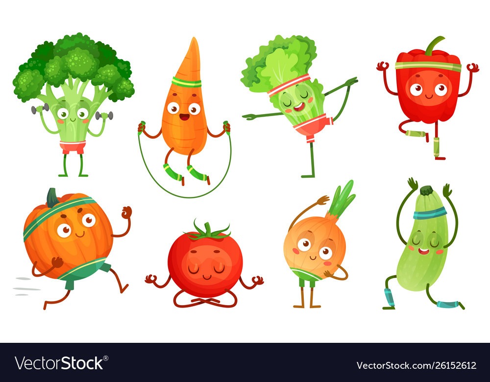 Cartoon vegetables fitness vegetable characters Vector Image