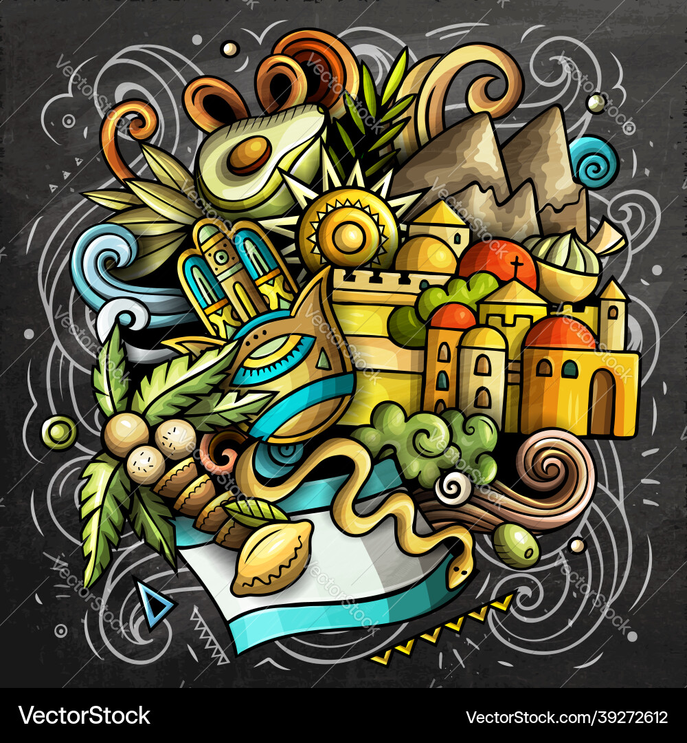 Israel cartoon doodle chalkboard Royalty Free Vector Image
