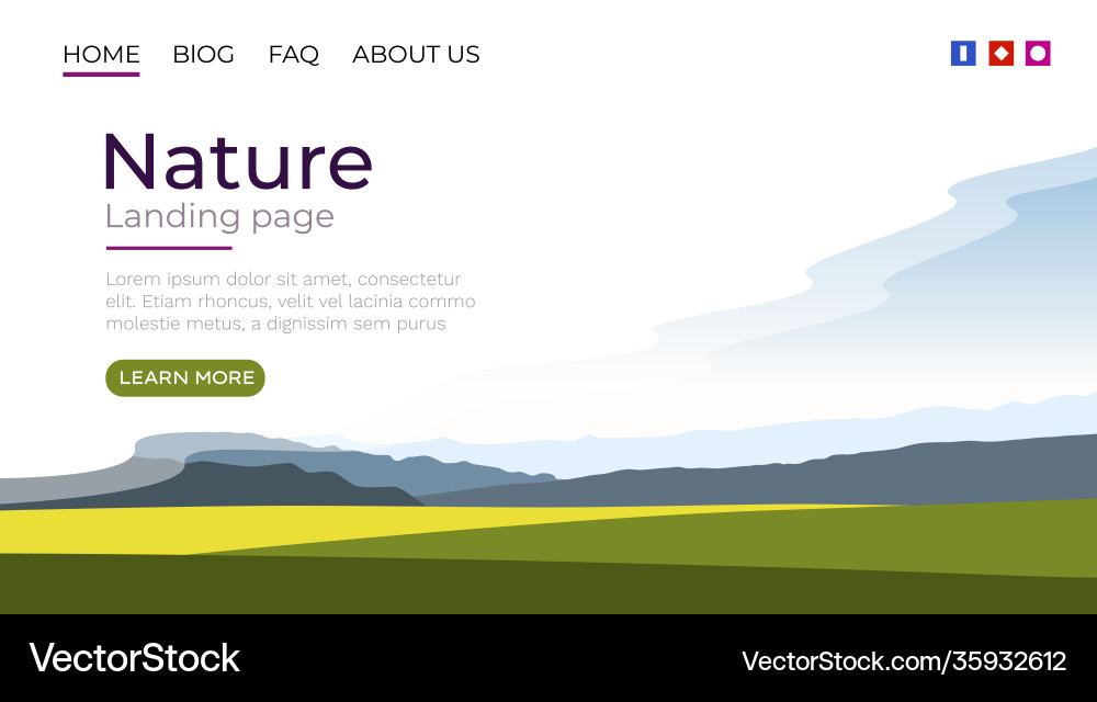 Landing page screen nature landscape template Vector Image