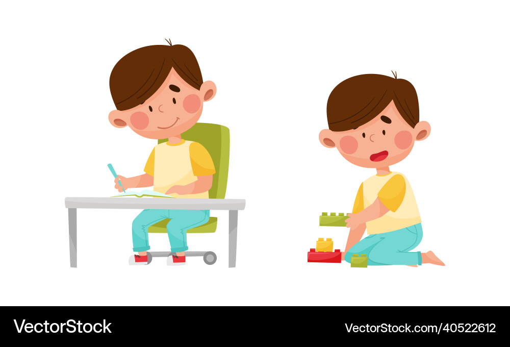 Little kid daily routine cute boy sitting Vector Image