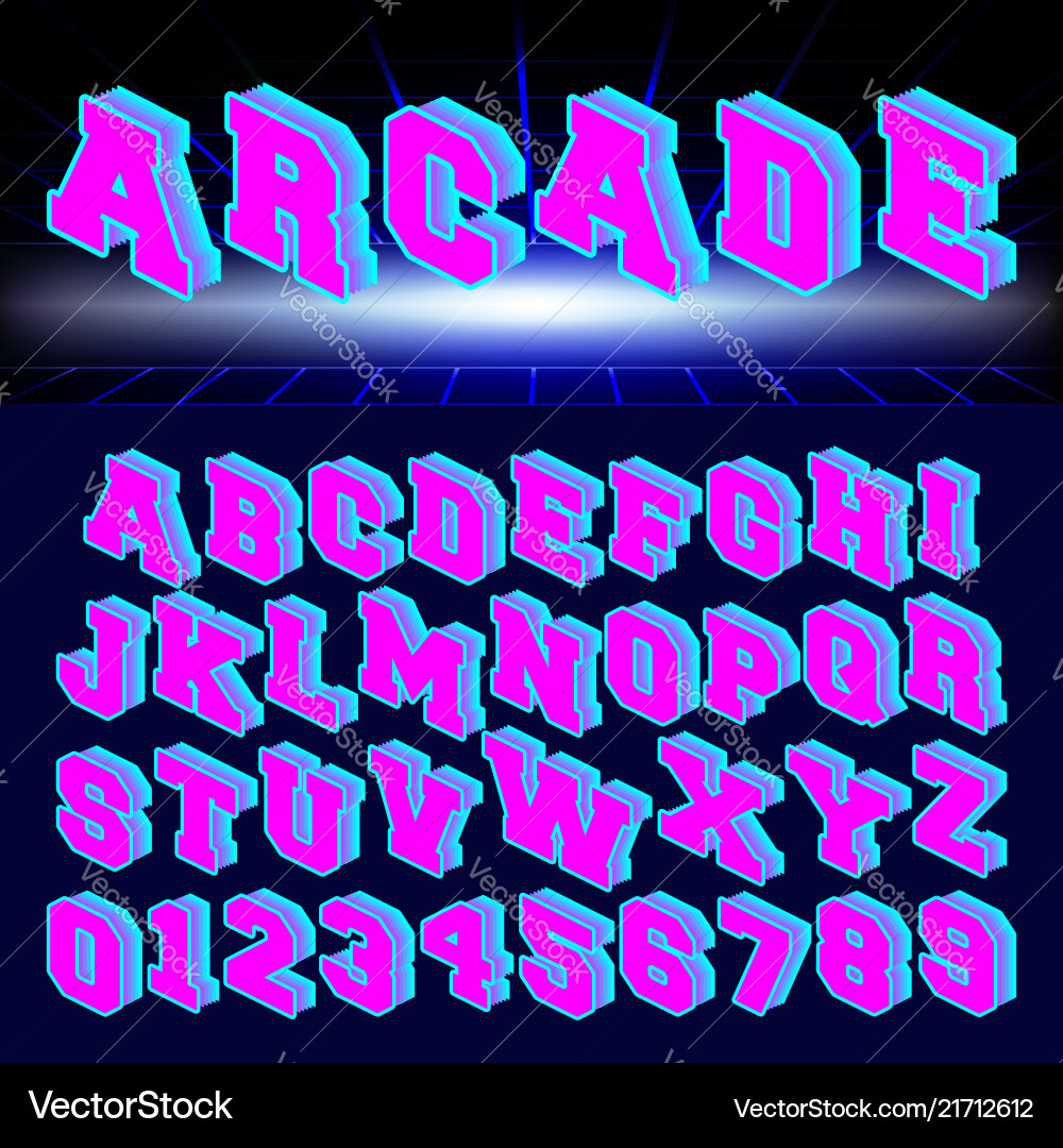 Set letters and numbers 80s retro style Royalty Free Vector