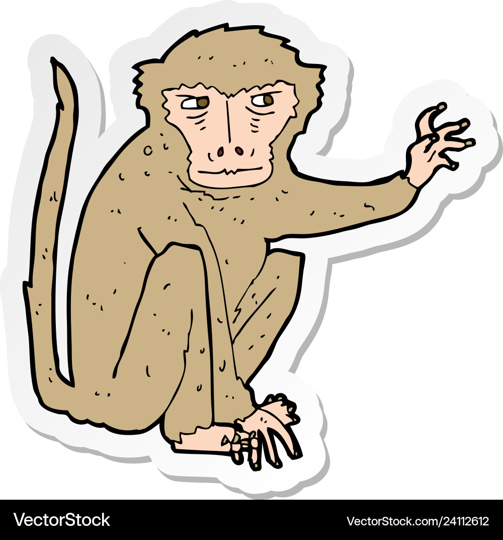 Sticker of a cartoon evil monkey Royalty Free Vector Image