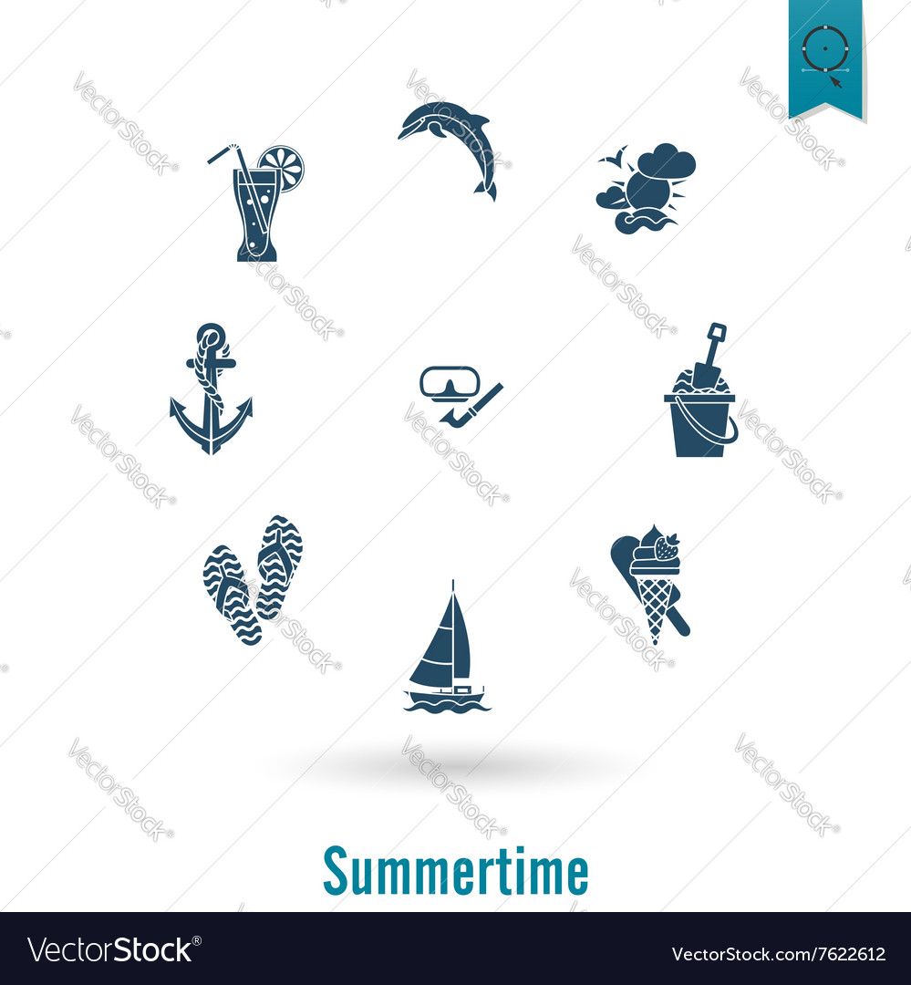 Summer and beach simple flat icons Royalty Free Vector Image