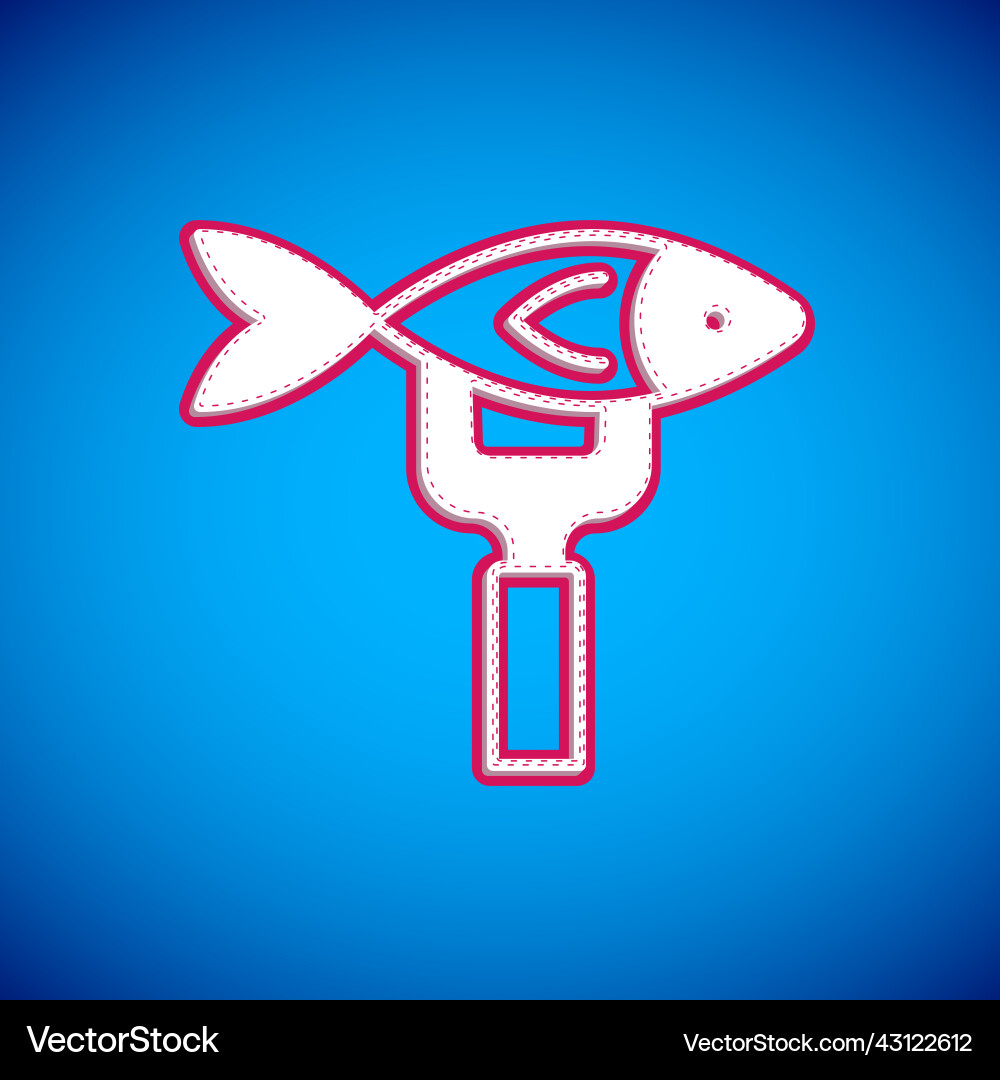 White dried fish icon isolated on blue background Vector Image