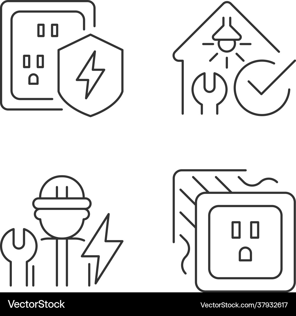 Electrician service linear icons set Royalty Free Vector