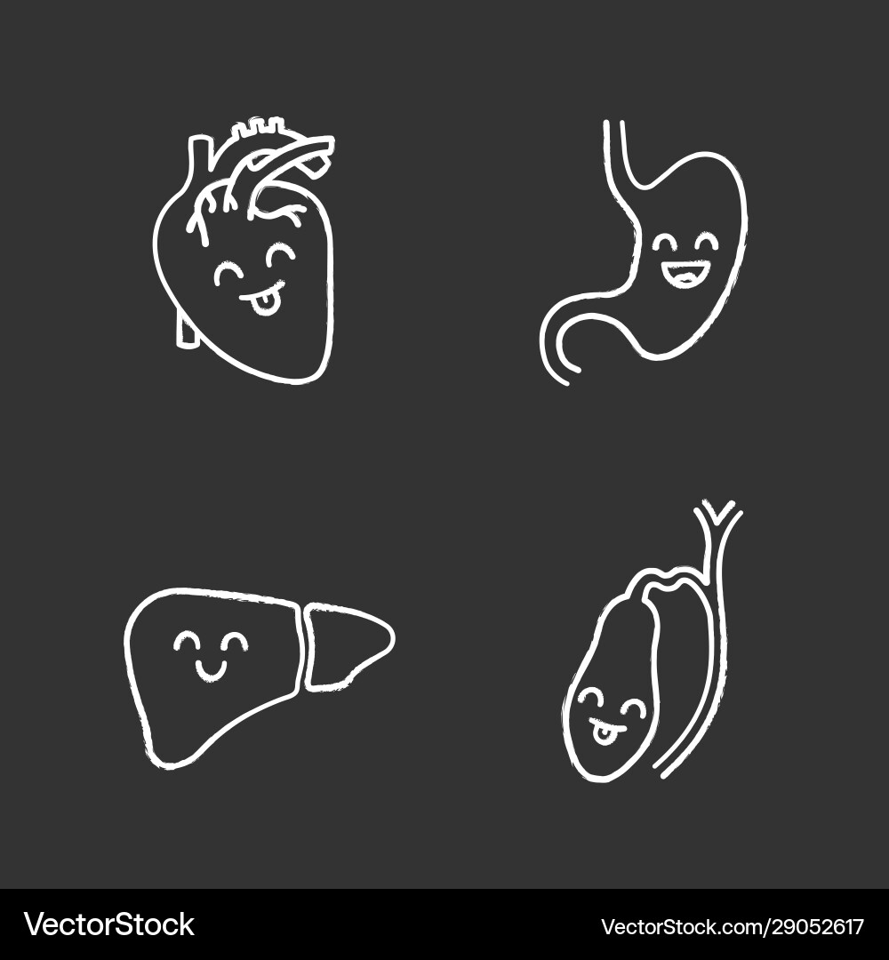 Smiling human internal organs chalk icons set Vector Image