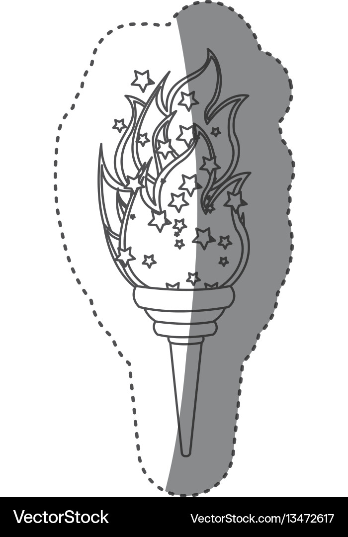 Sticker grayscale contour with olympic torch flame