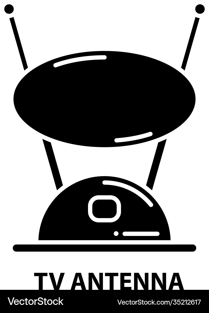 Tv antenna icon black sign with editable Vector Image