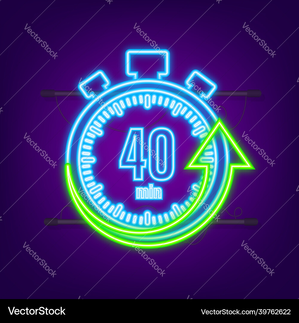 40 minutes stopwatch neon icon Royalty Free Vector Image