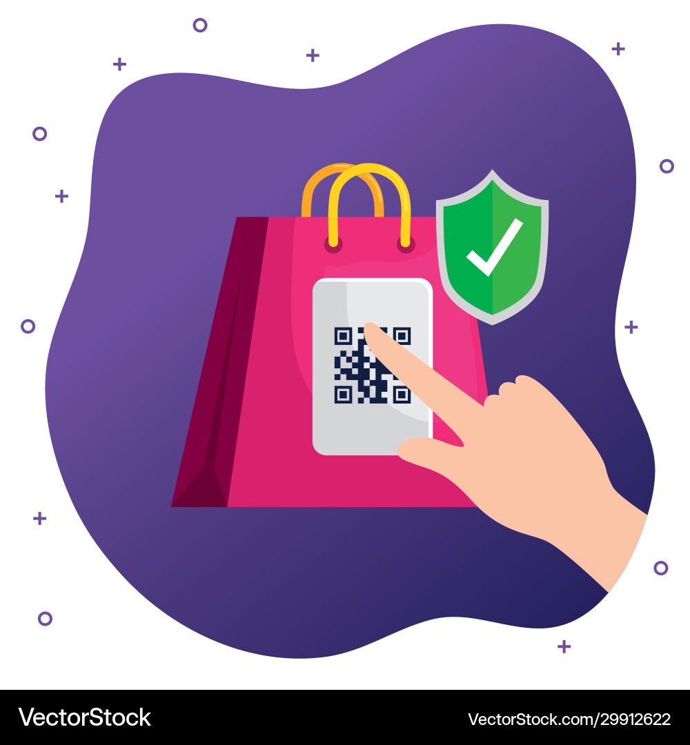 Code qr in bag shopping with icons Royalty Free Vector Image