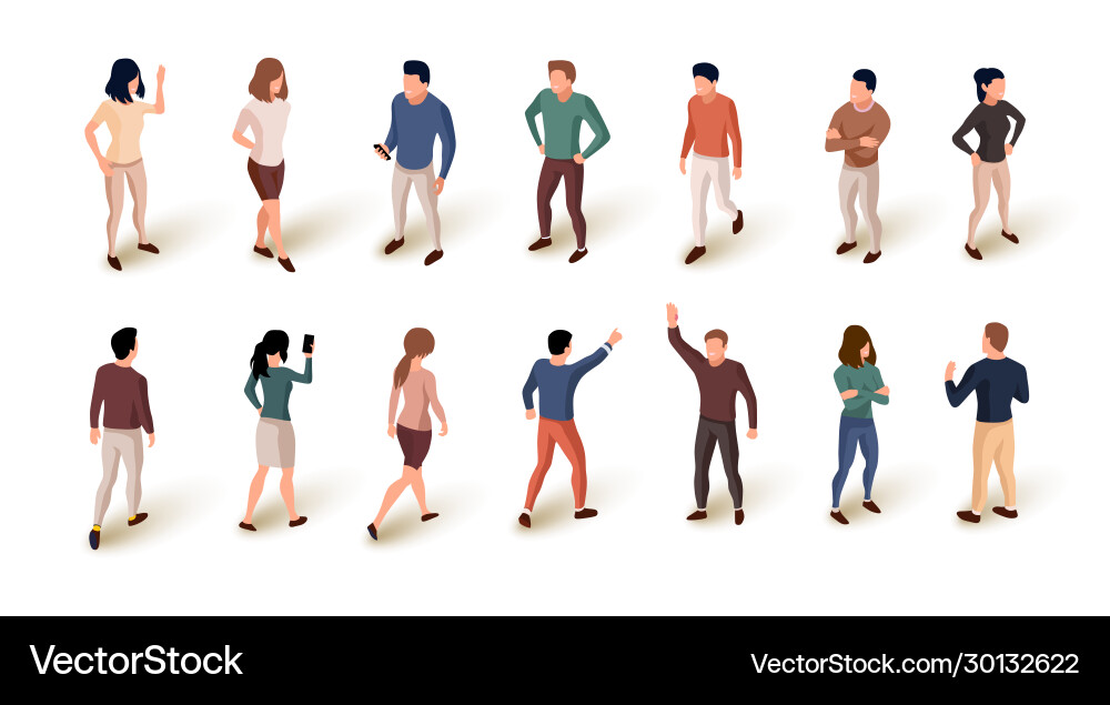 Collection isometric people isolated over white Vector Image