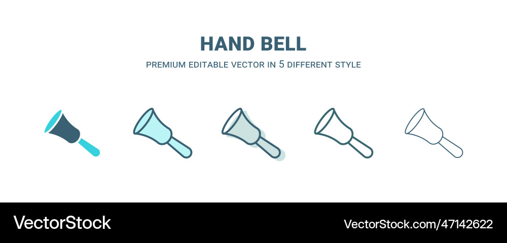 Hand bell icon in 5 different style outline Vector Image